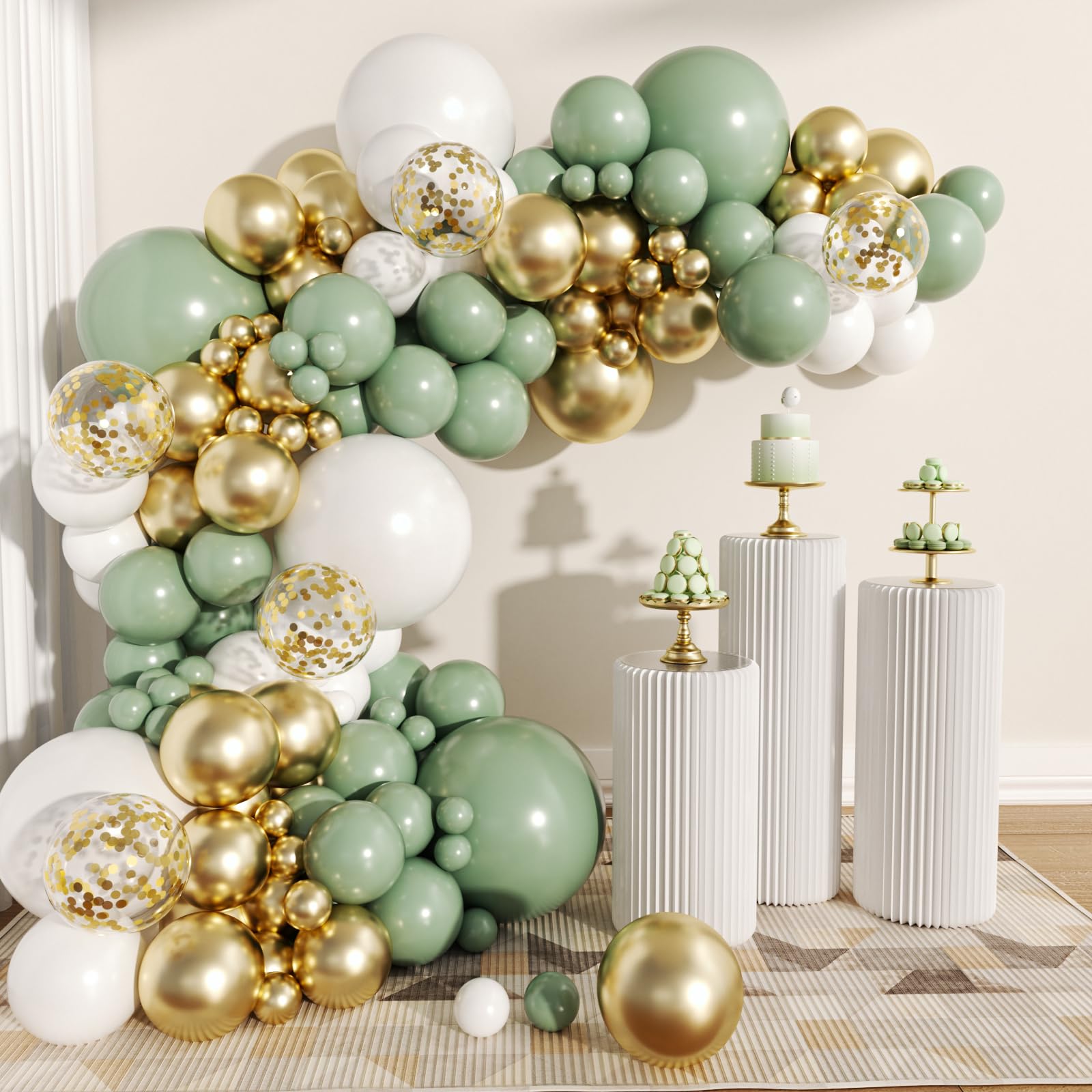 Amazon.com: MOXMAY 146 Pack Sage Green White Gold balloon Garland Arch ...