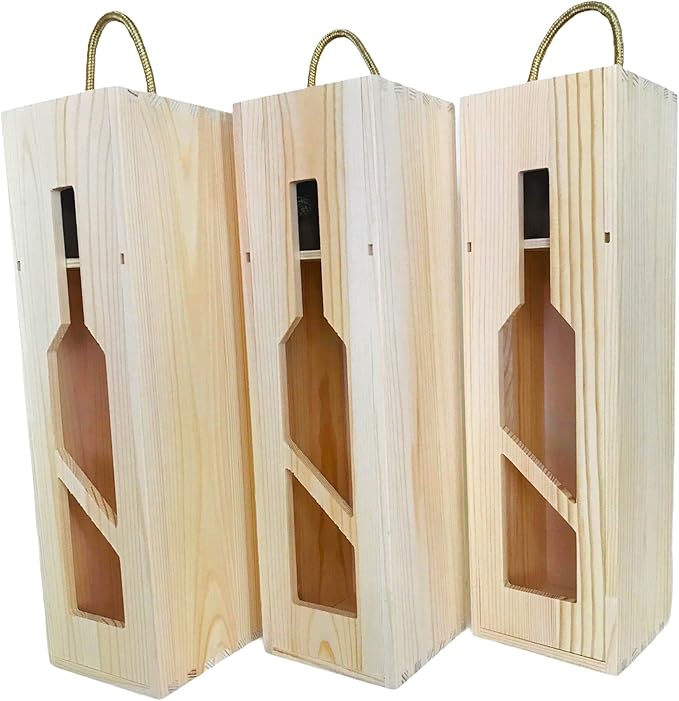 Amazon.com: 3 Pack Wine Box - Single Wine Bottle Wood Storage Gift Box ...