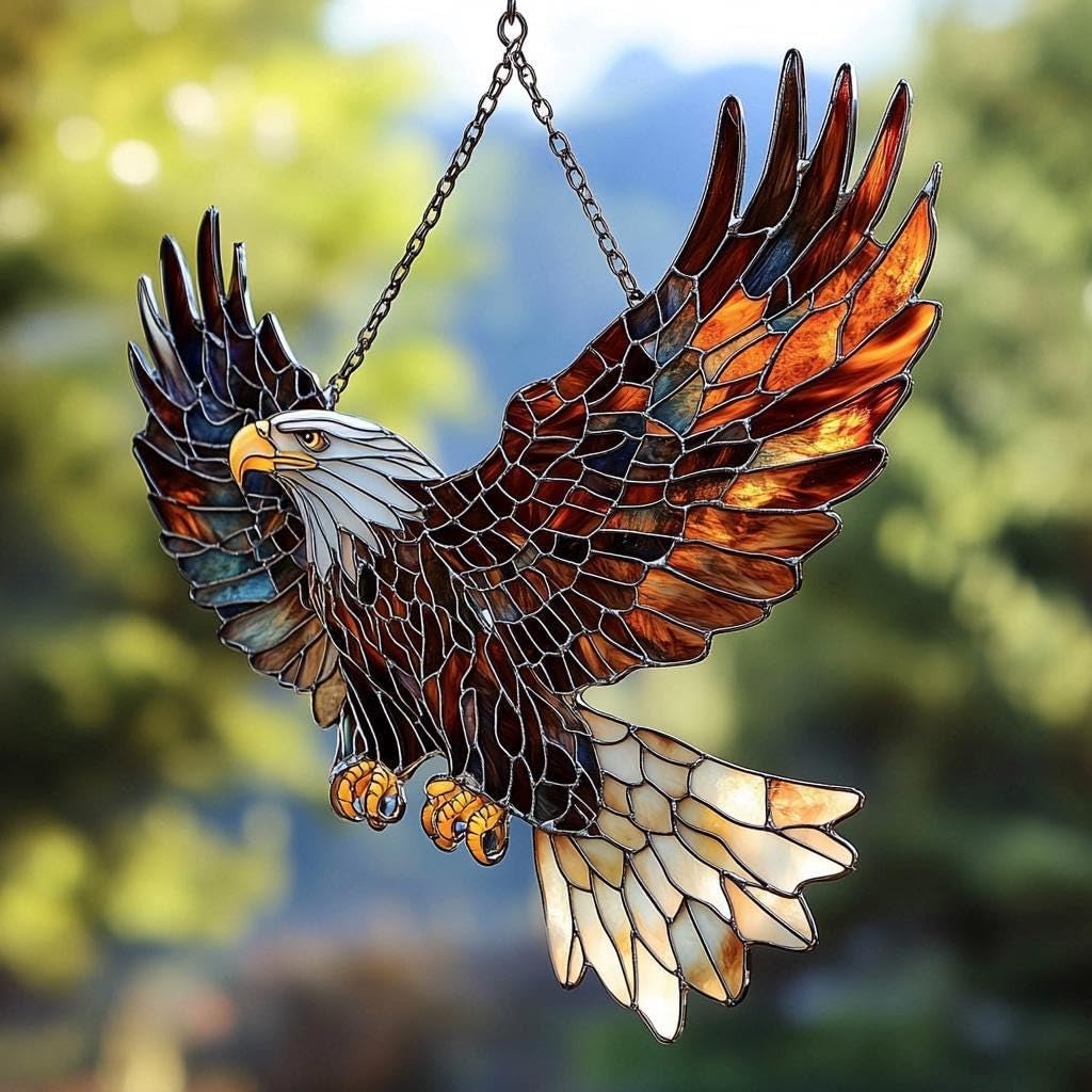 Amazon.com: Stunning Bald Eagle Faux Stained Glass Sun Catcher ...