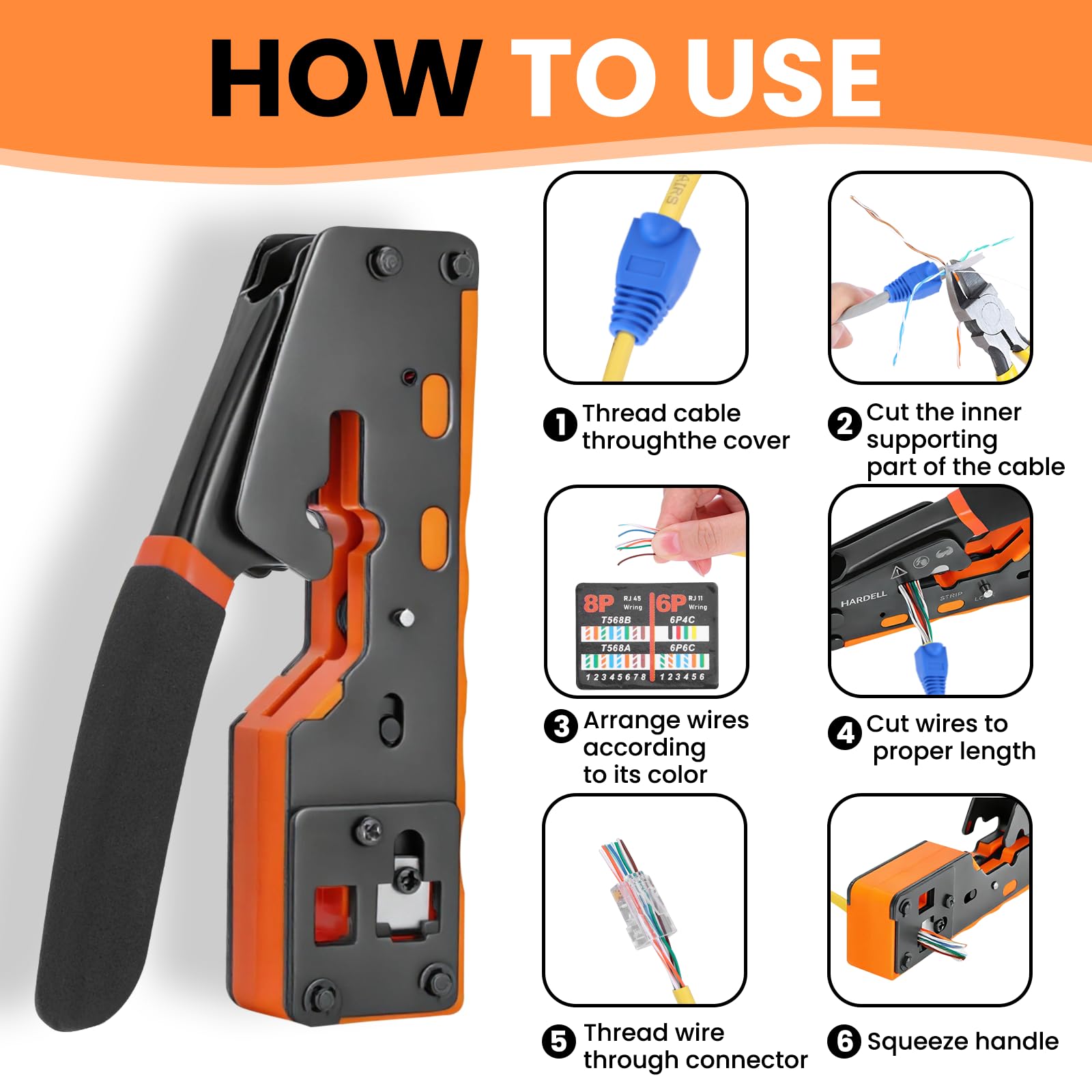 Snapklik.com : HARDELL RJ45 Crimp Tool, Pass Thru RJ11 Ethernet Crimper ...
