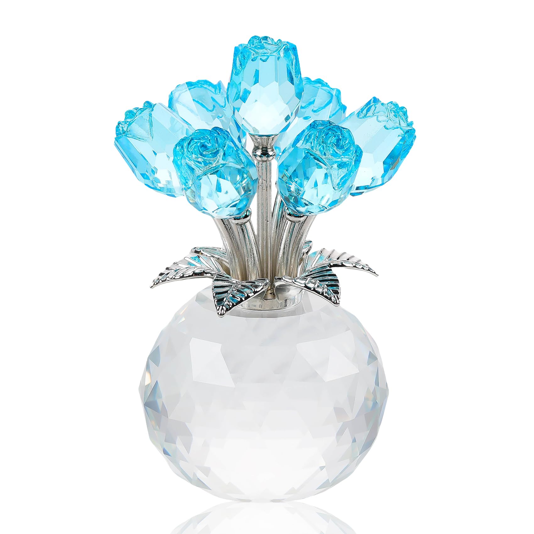 Amazon.com: Arikyrist Crystal Lake Blue Rose Bouquet Figurine with ...