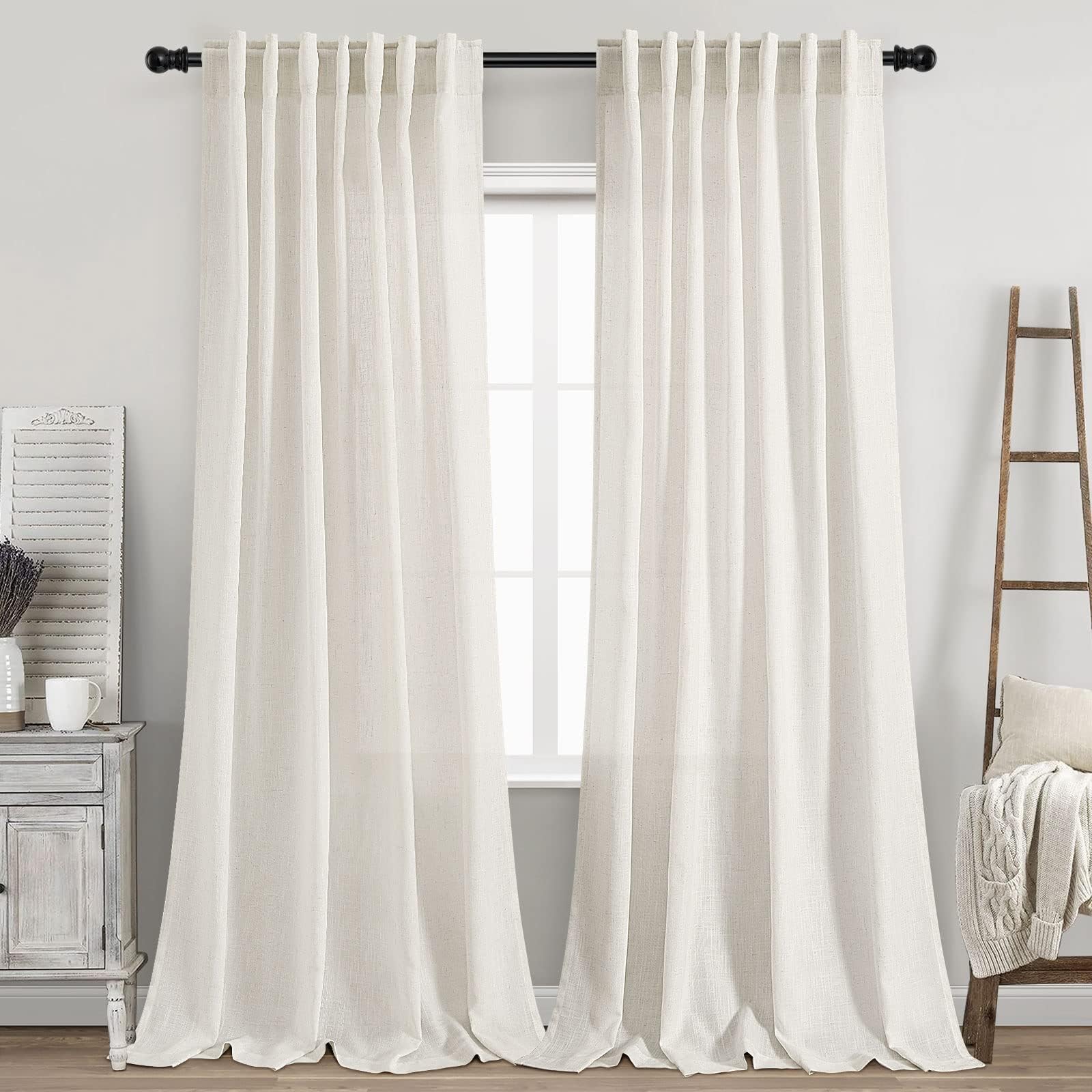 Amazon.com: Guken Dark Grey Linen Curtains 96 Inch Length for Living ...