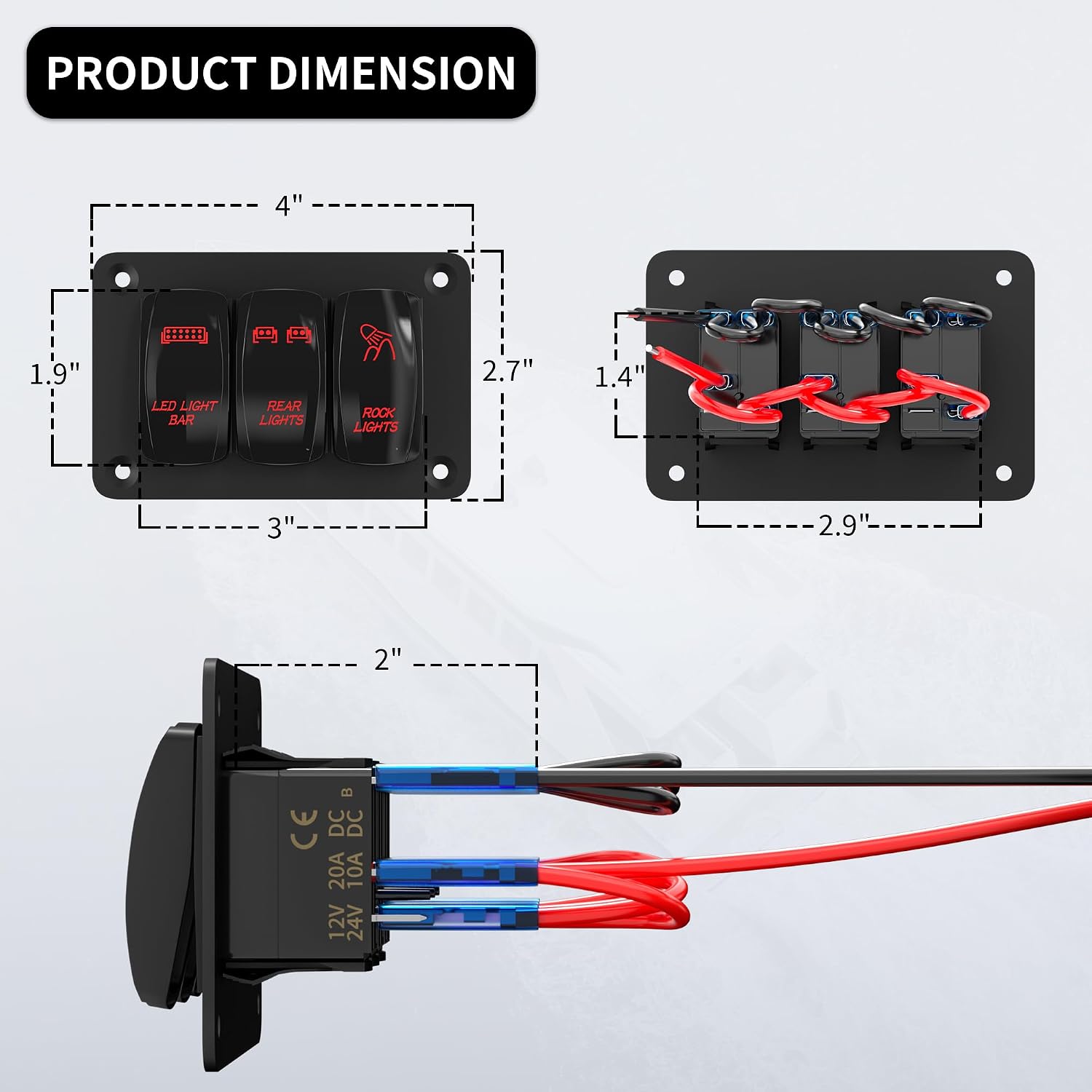 Daiertek Panel de interruptor basculante de 3 bandas, barra de luz LED ...