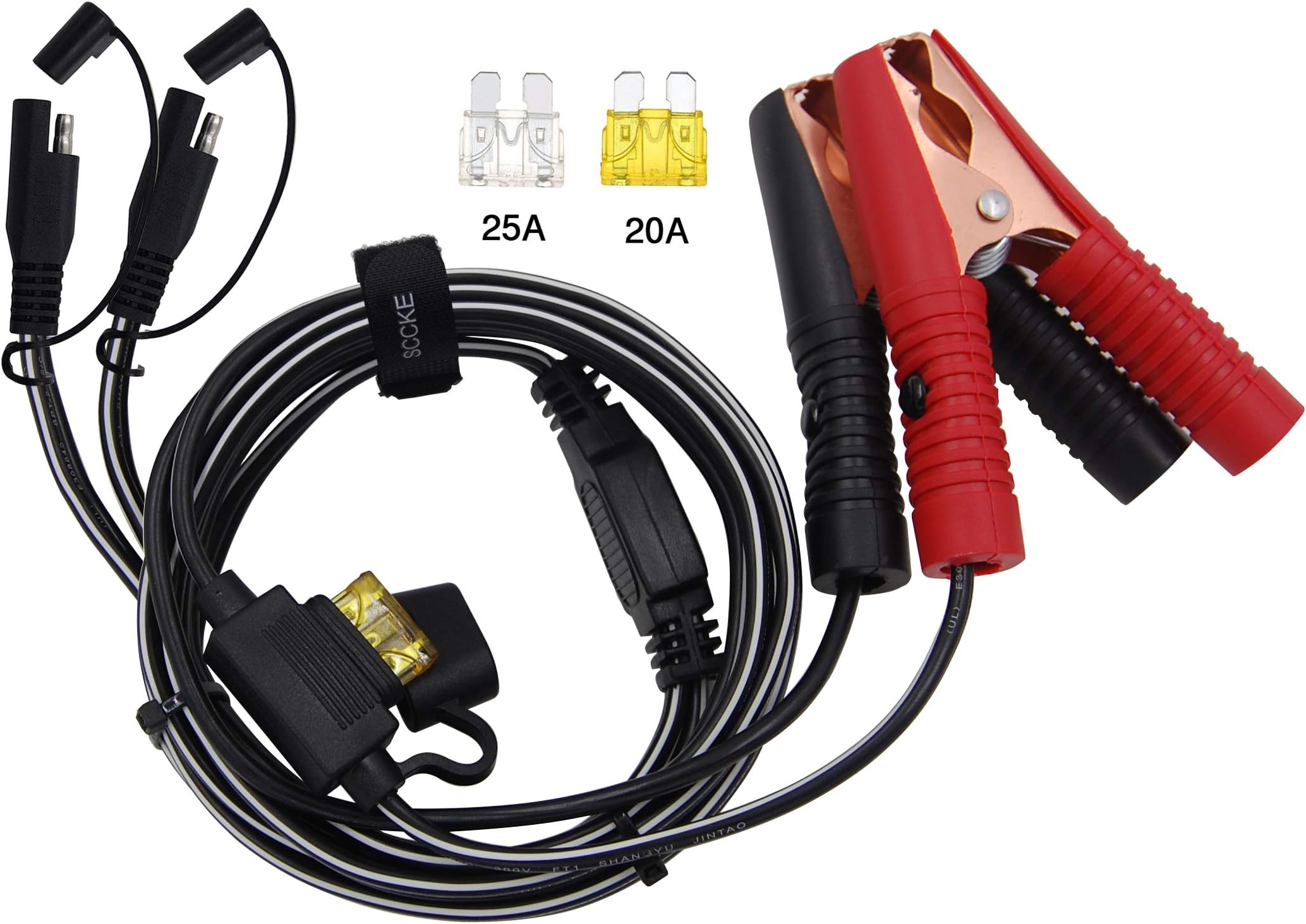 10FT 14AWG Battery Alligator Crocodile Clip to 2 SAE Connector ...