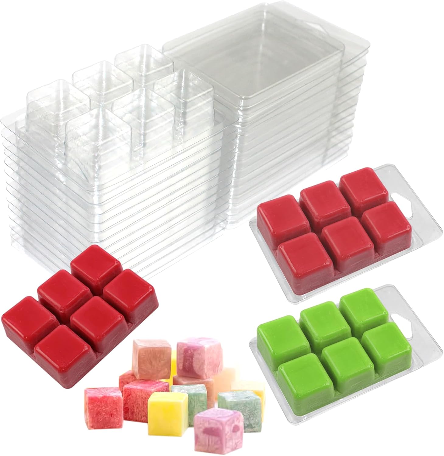Amazon.com: Wax Melt Molds 100 Packs Plastic Wax Melt Clamshell Mold 6 ...