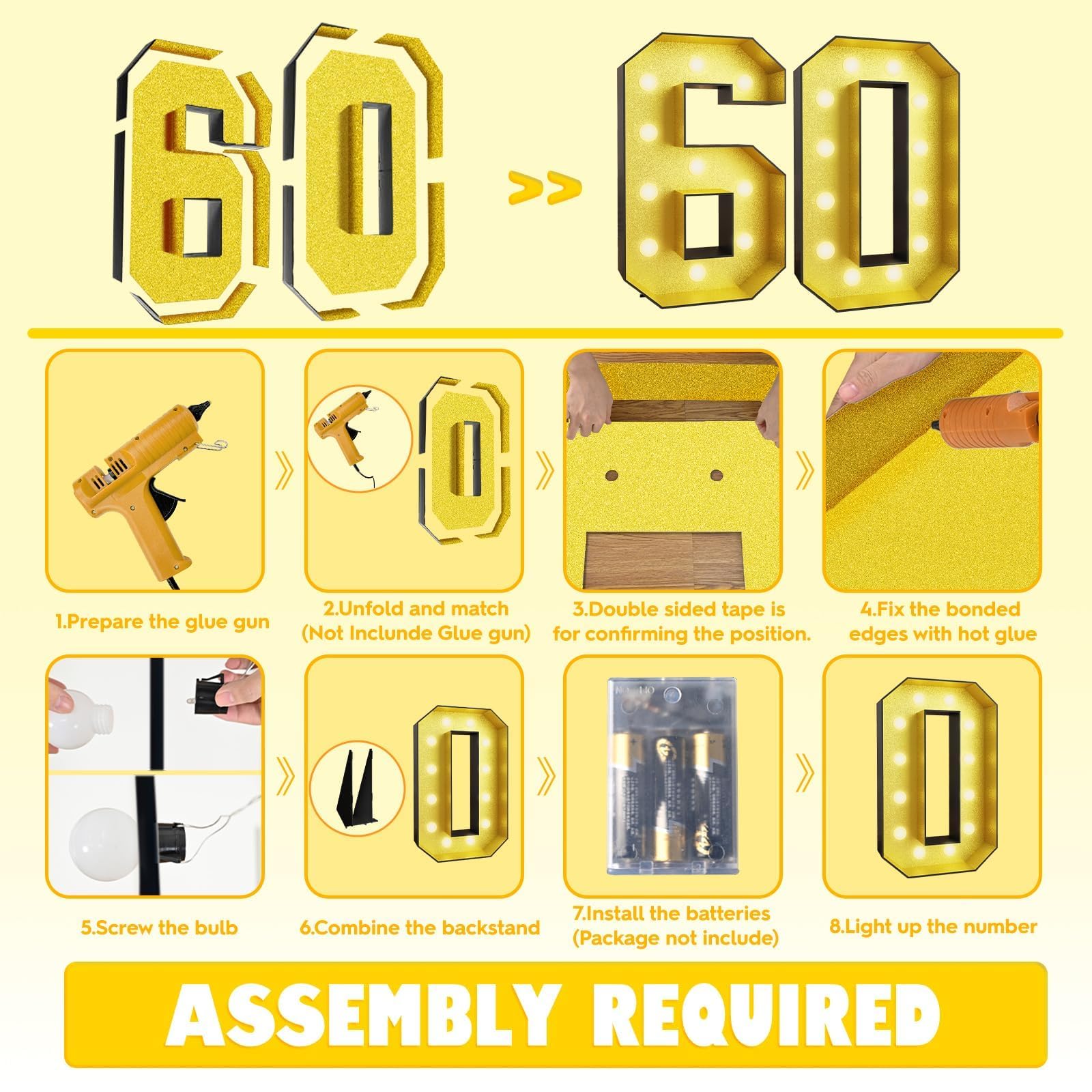 Snapklik.com : 4FT Marquee 60 Numbers, Light Up 60 Glitter Gold Giant ...