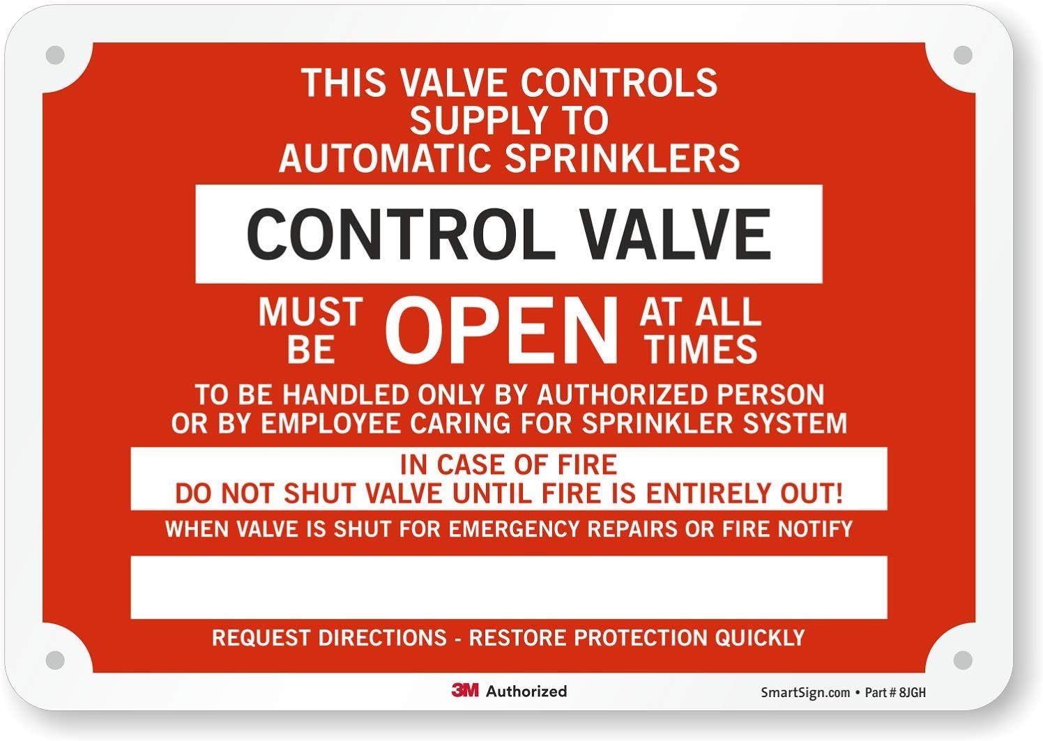 Amazon.com: SmartSign "Control Valve" Fire Sprinkler Identification ...