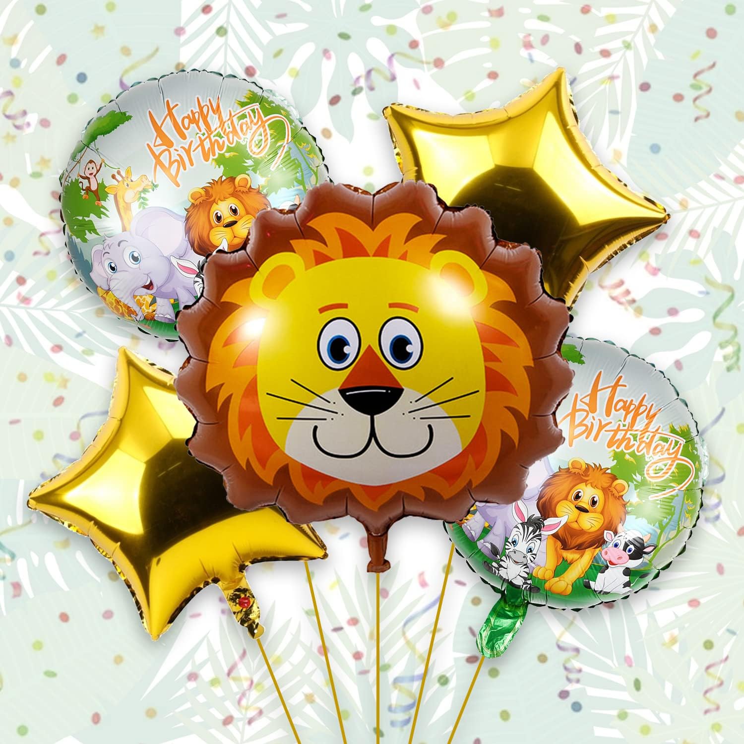 Party Propz Set of 5 Jungle Foil Balloons, Happy Birthday Foil Balloons, Lion Foil Balloon ...
