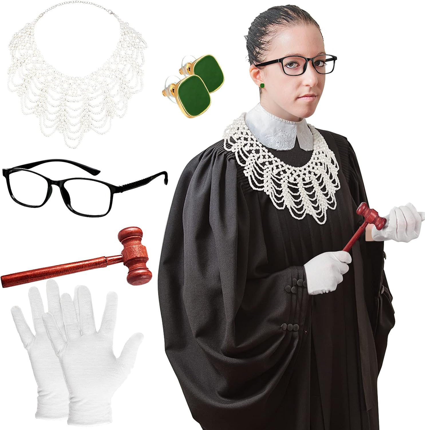 5 Pieces Halloween Judge Cosplay Costume Accessory Include Halloween ...