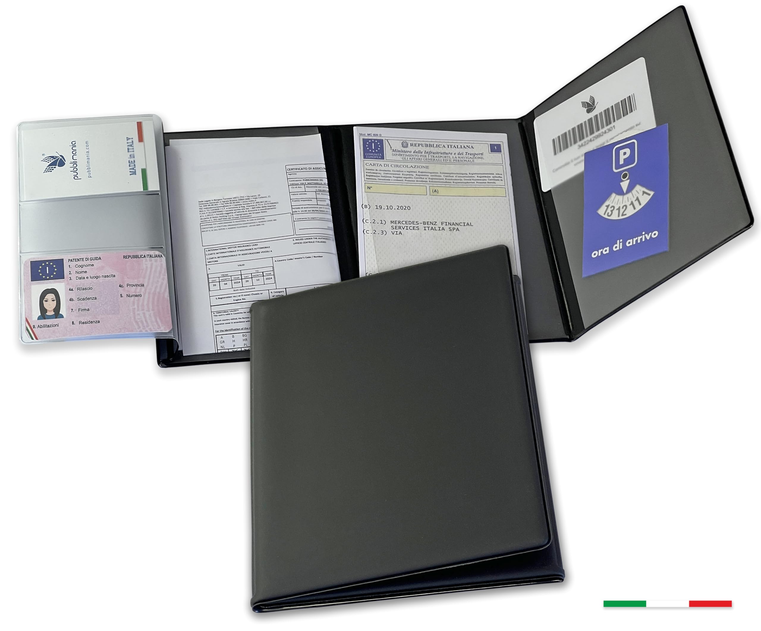 Pubblimania Portadocumenti Auto Moto, chiusura a 3 ante + portacard, Made in Italy. Per libretto ...