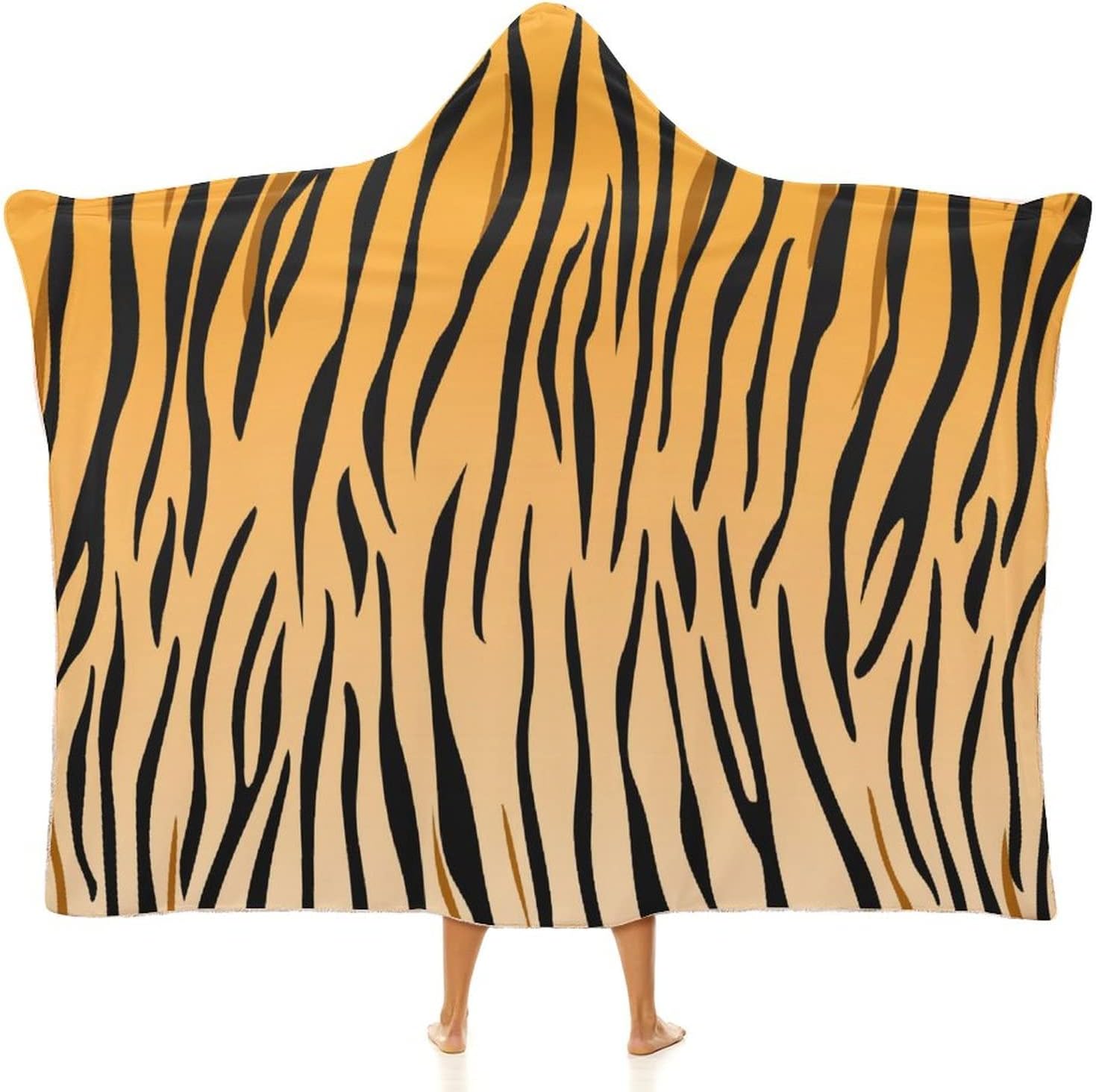 Tiger Orange Stripped Skin Hooded Blanket Soft Warm Throw Blanket ...