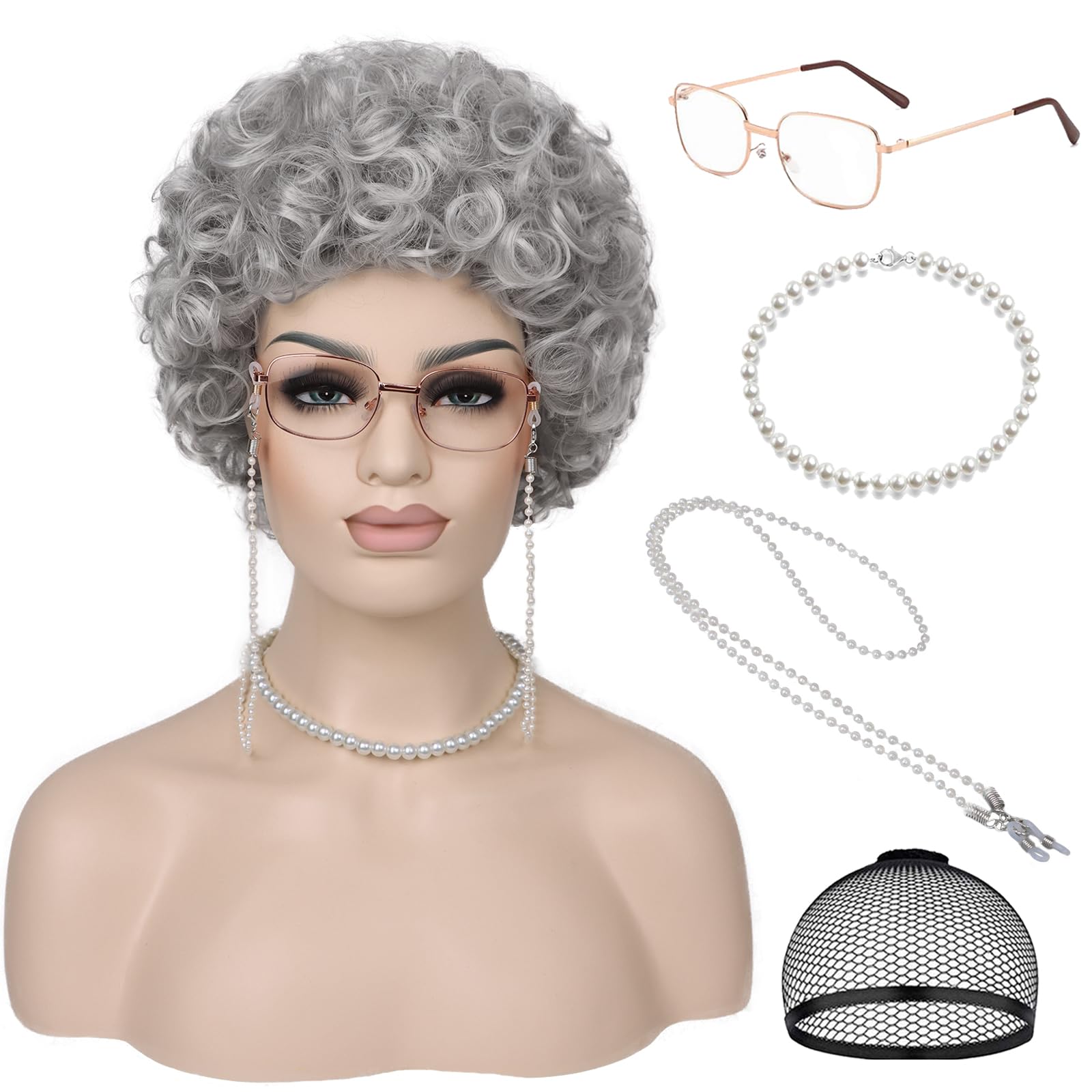 Amazon.com : G&T Wig Old Lady Costume Wig for 100 Days of School Short ...