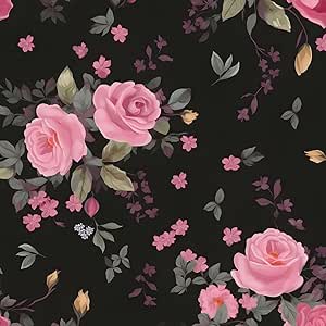 ILHIIOR Black Floral Wallpaper Pink Rose Peel and Stick Wallpaper Leaf ...