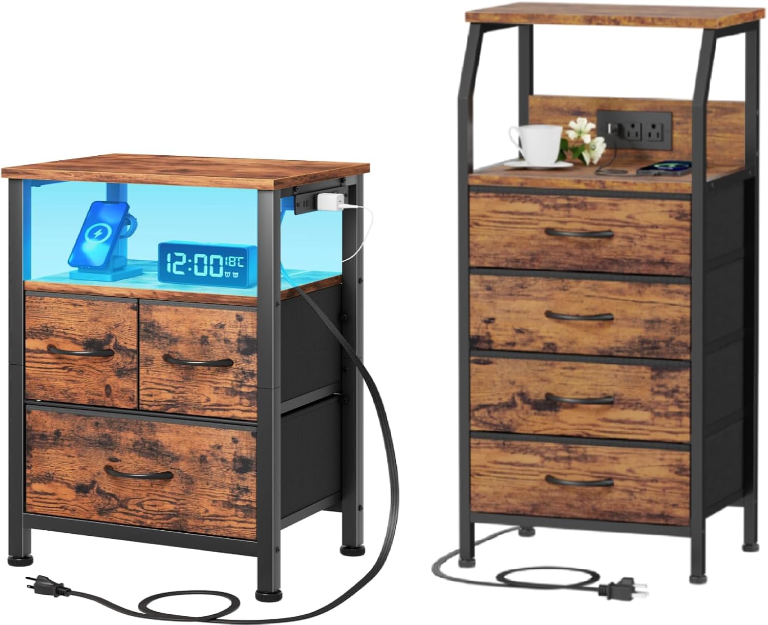 Amazon.com: Furnulem LED Night Stand with Charging Station + Night ...