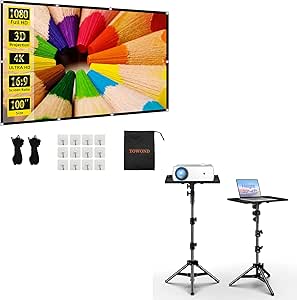 Amazon.com: Projector Screen TOWOND 100 inch, Projector Stand Tripod ...