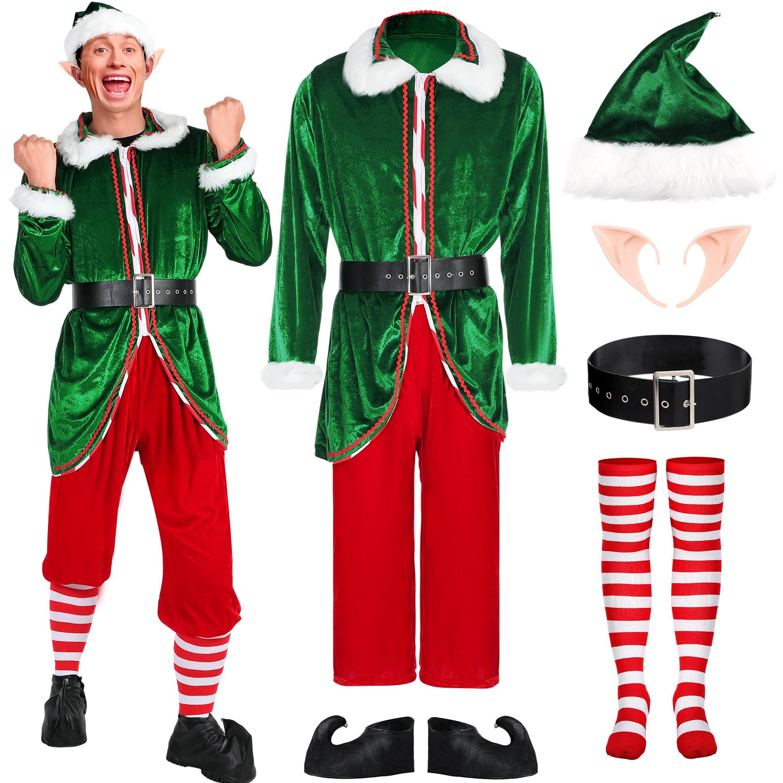 Amazon.com: Seematn 7 Pack Christmas Elf Costume Set Adult Elf Costume ...