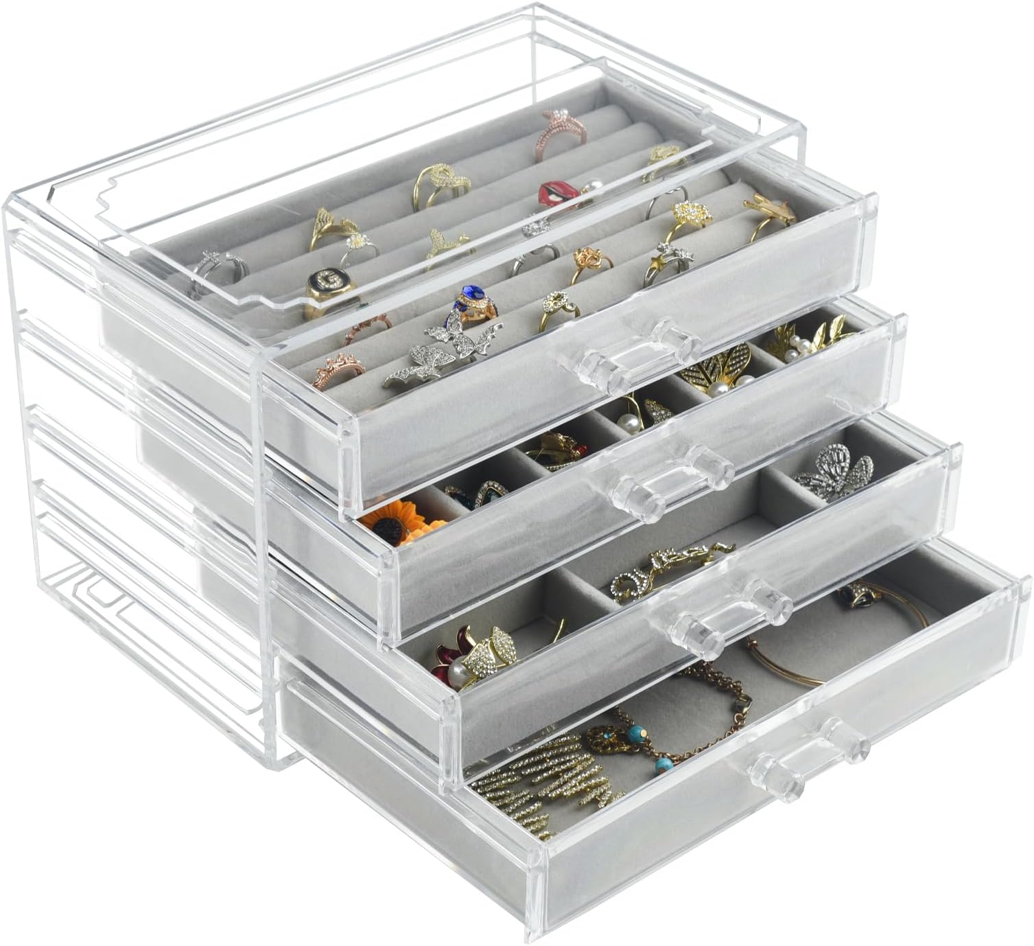 Snazzy Acrylic Jewelry Box 3 Drawers, Velvet Jewelry Organizer, Earring ...