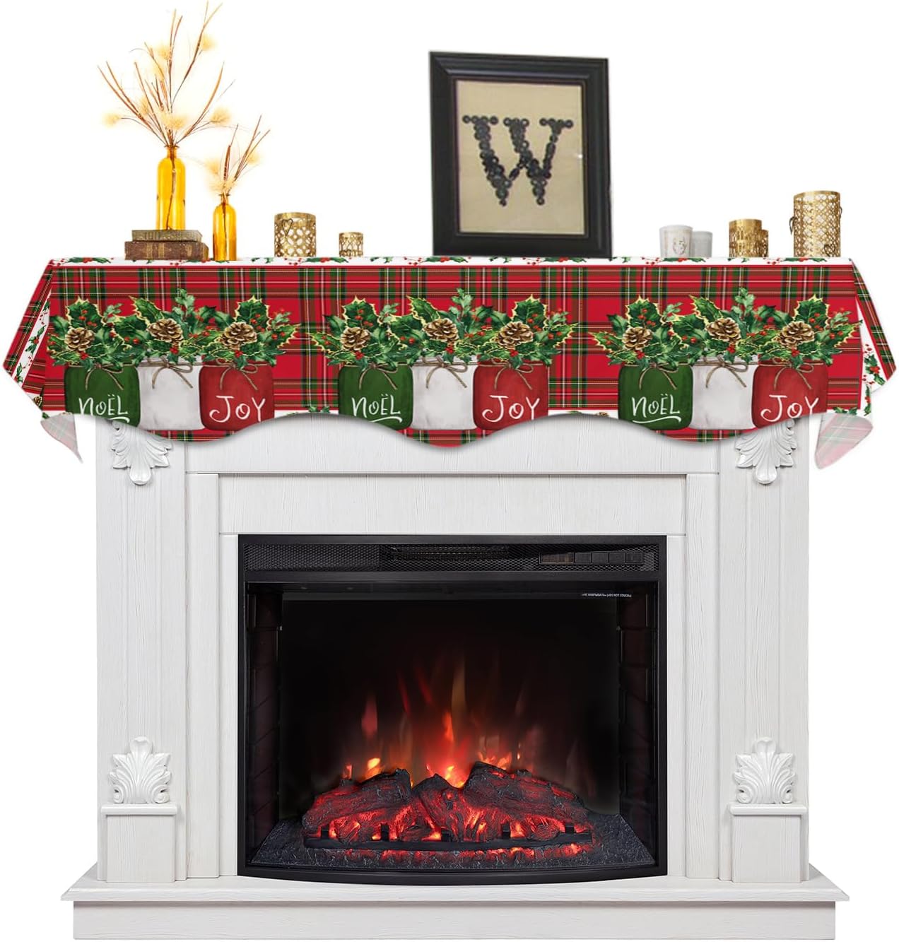 Amazon.com: Fireplace Top Runner Mantel Scarf,Christmas Holly Berry ...