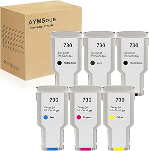 Amazon.com: AYMSous Cartucho de tinta de repuesto compatible para HP 730 P2V71A P2V72A P2V73A ...