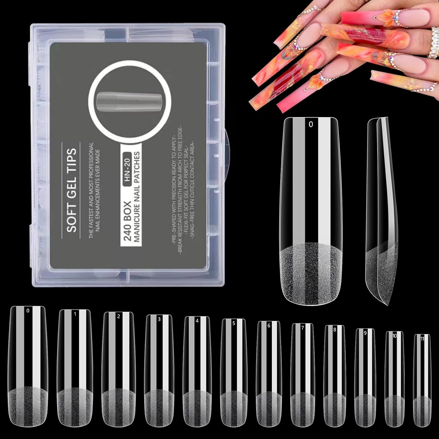 Gel Nail Tips, 240Pcs False Square Straight Nails Tips for Acrylic ...