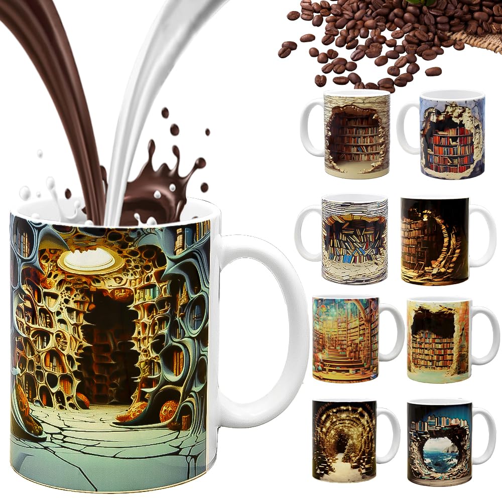 Amazon.com | WATMHHJQ 11oz 2D Bookshelf Mug Book Lovers Coffee Mug Cup ...