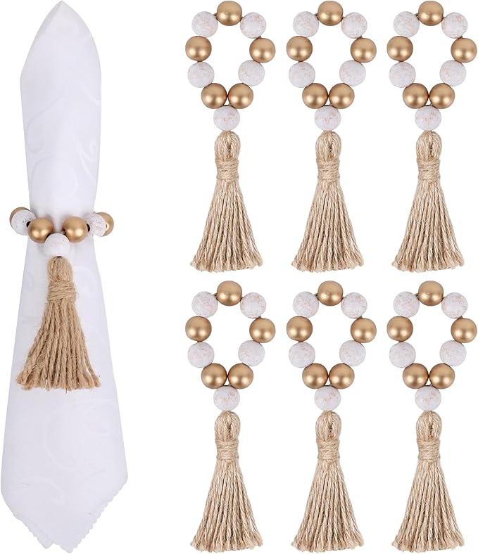 Amazon.com: Meplait Napkin Rings Set of 6, Wood Bead Napkin Rings with ...