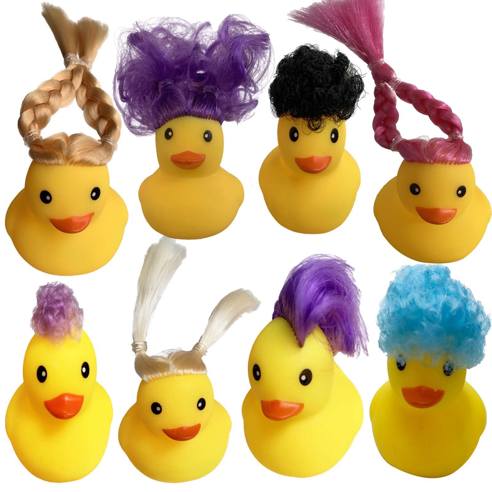 Amazon.com: 12pcs Rubber Ducky Bath Toy with Wig with Braid, Cute and ...
