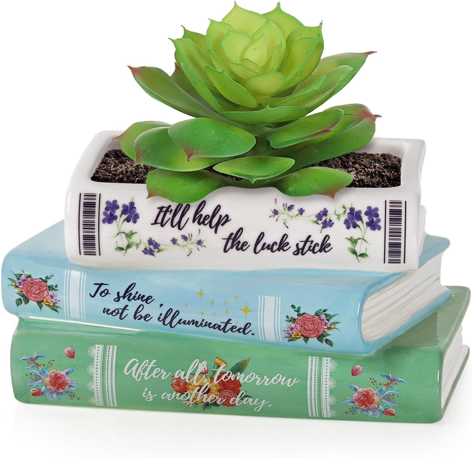 Amazon.com: Garsheon Book Planter, Ceramic Planters with Drainage Hole ...