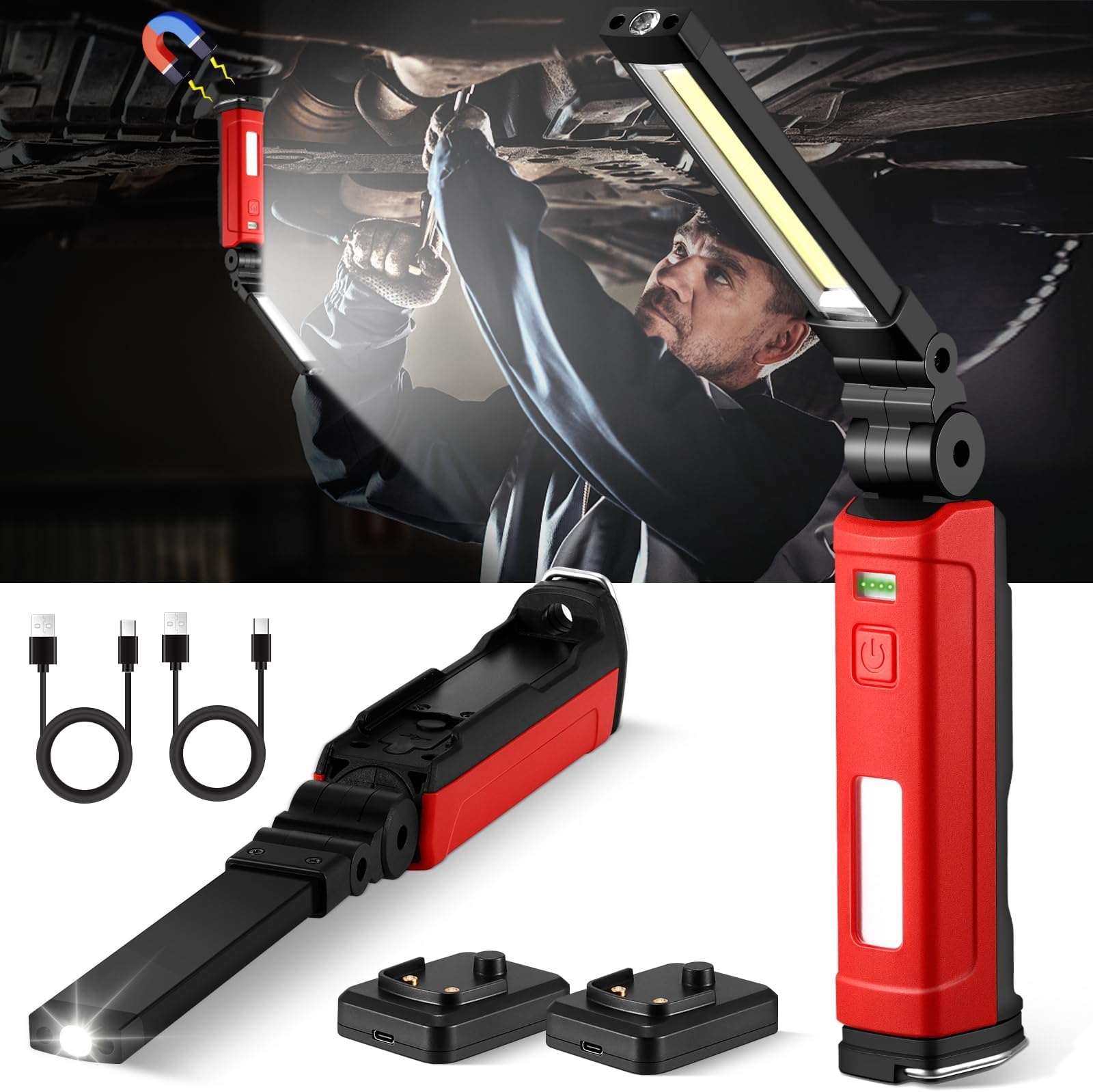Work Light, Rechargeable LED Work Light 1100 Lumens Bright Magnetic ...