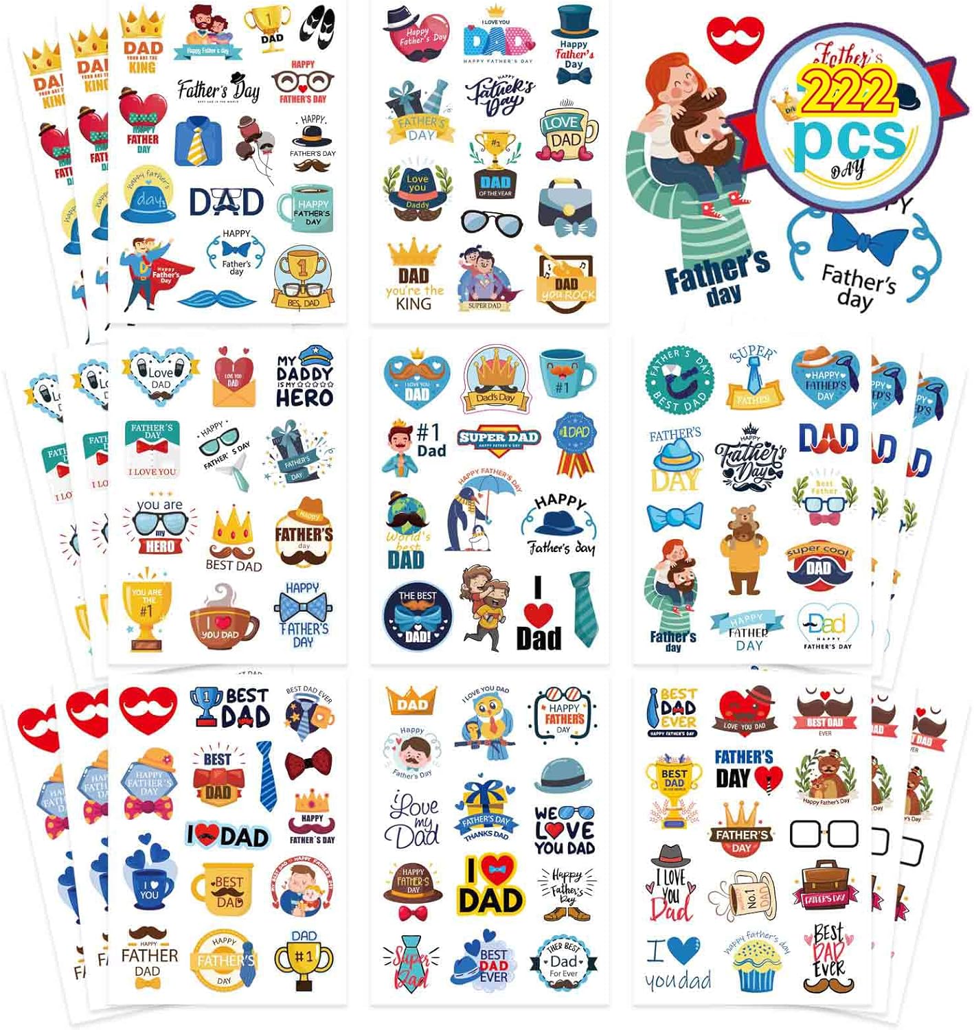 Amazon.com: Fathers Day Stickers, 222PCS Happy Father's Day Stickers ...