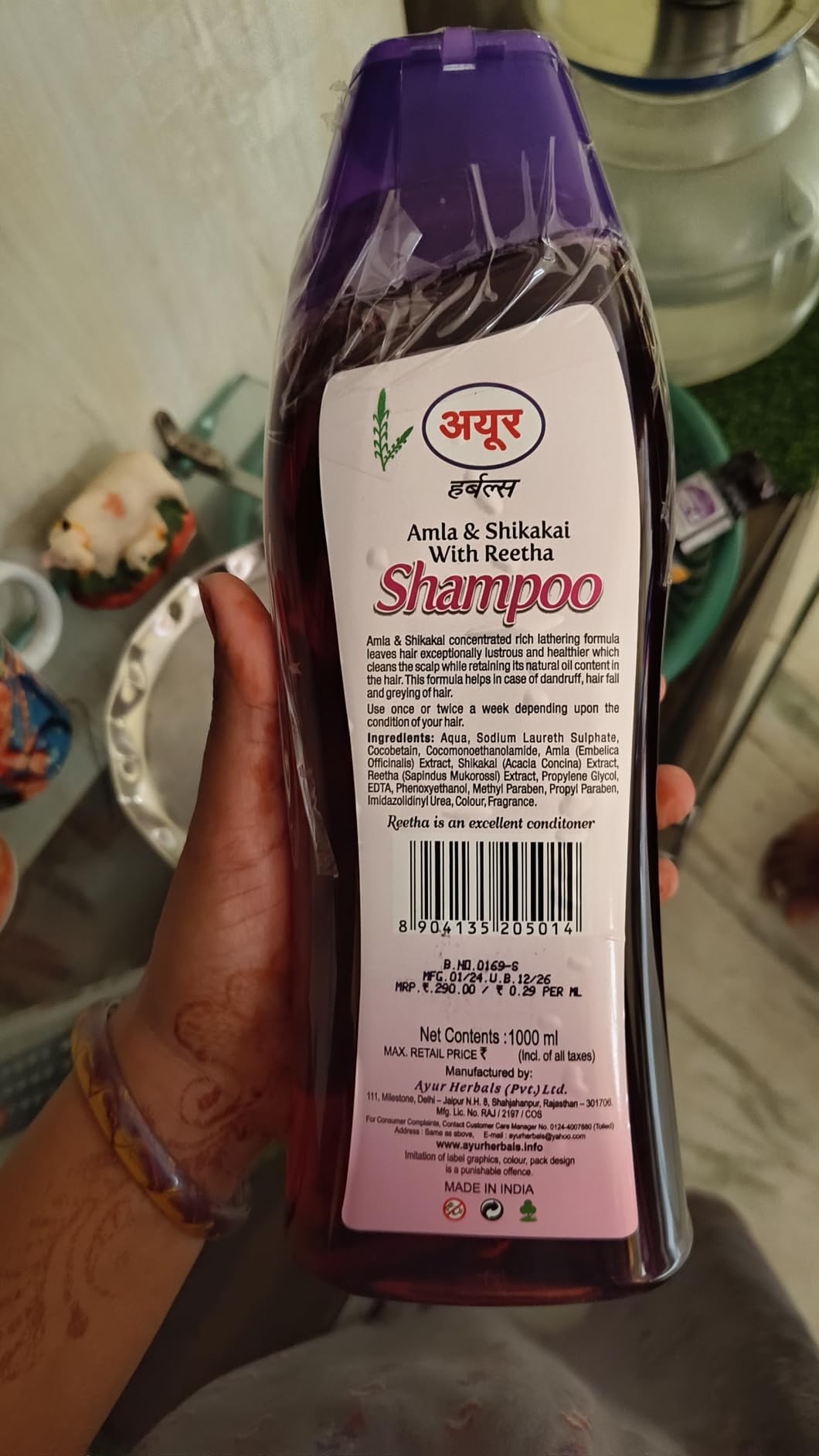 Buy Ayur Herbal Amla Shikakai with Reetha Shampoo | Paraben-Free ...