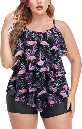 Amazon.com: Summer Mae Women Plus Size Two Piece Tankini Swimsuit ...
