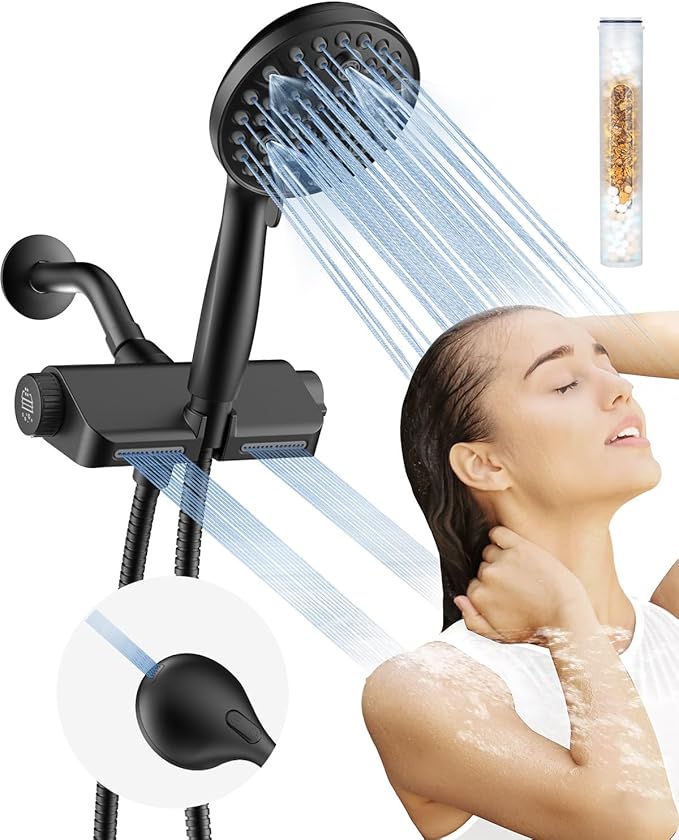 MakeFit Filtered Shower Head with Handheld Combo Matte Black - Dual 2-in-1 Spa System with ...