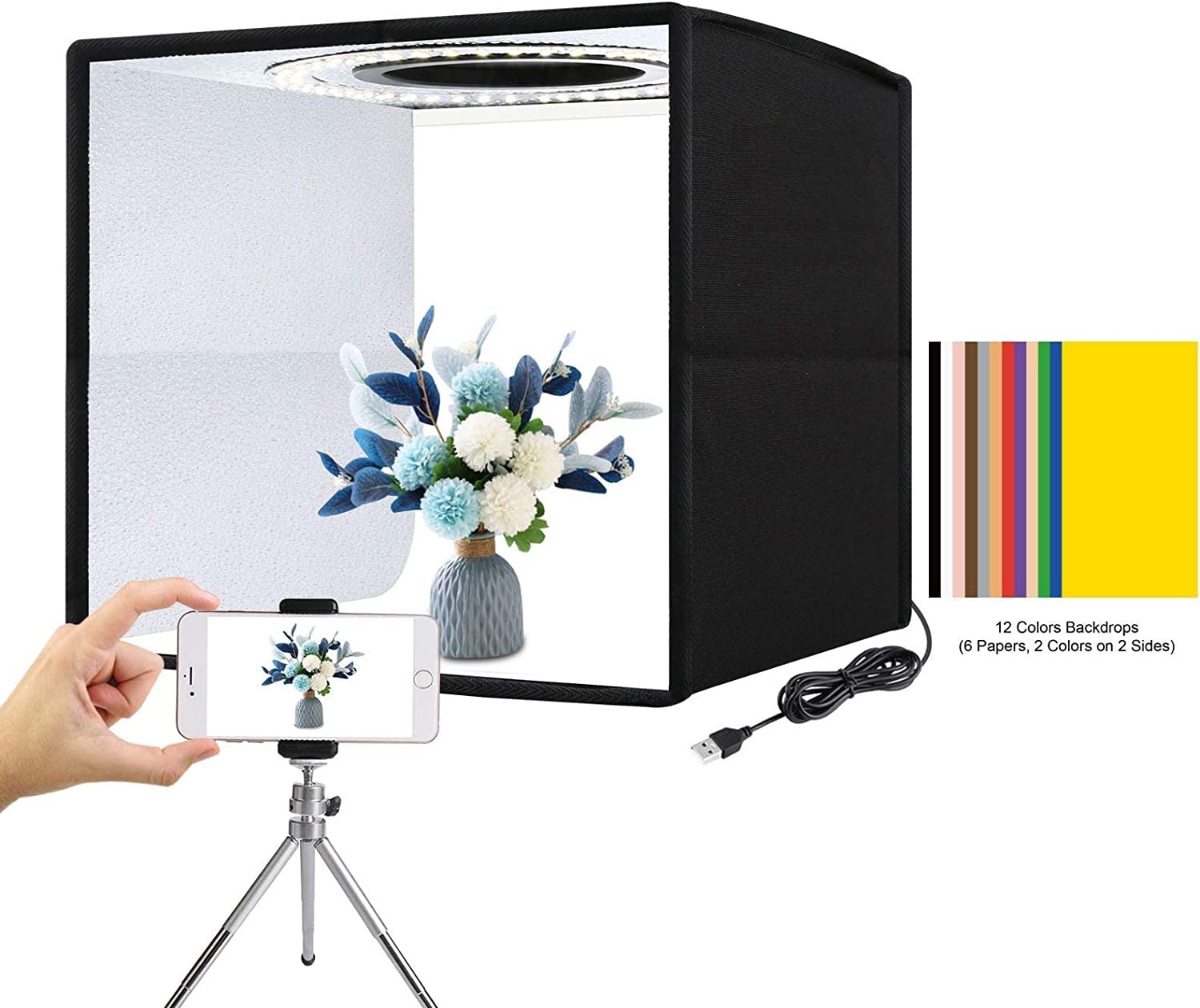 Jubilant 25cm Folding Portable High CRI Ring LED Photo Lighting Studio Tent Box + Shadowless ...