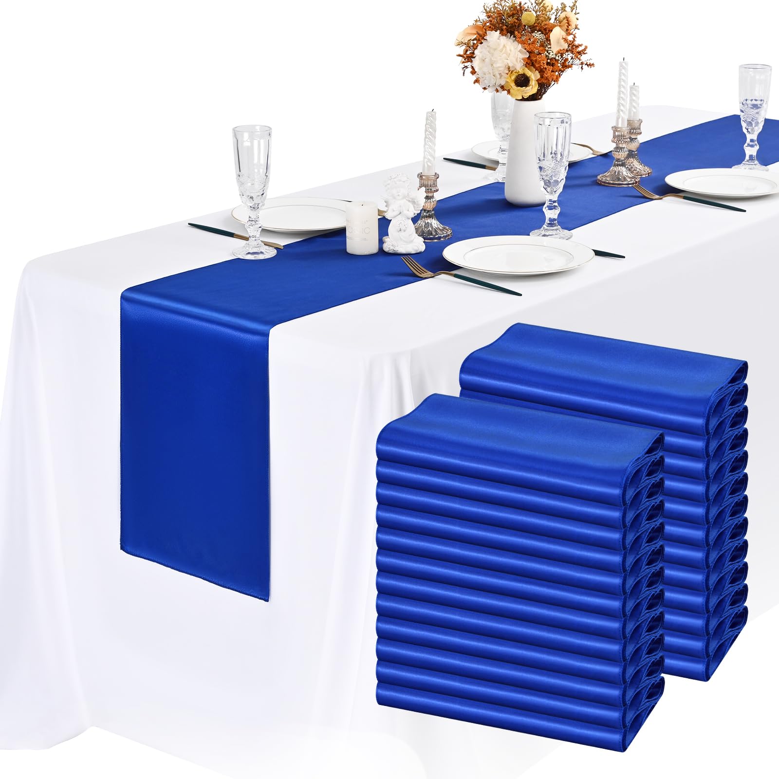 Amazon.com: LOKUME 24 Pack Royal Blue Satin Table Runners 12 x 72 Inch ...