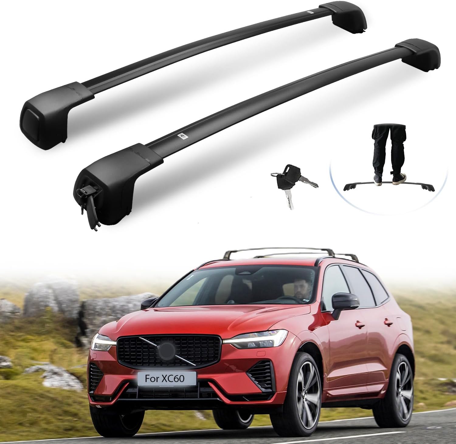 Amazon.com: SNIXWOO Lockable Roof Racks Cross Bars for Volvo XC60 2018 ...