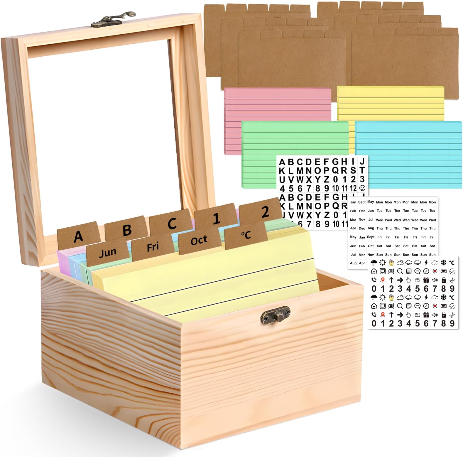 Amazon.com: oyhqes Index Card Holder 3x5, Wooden Index Card Organizer ...