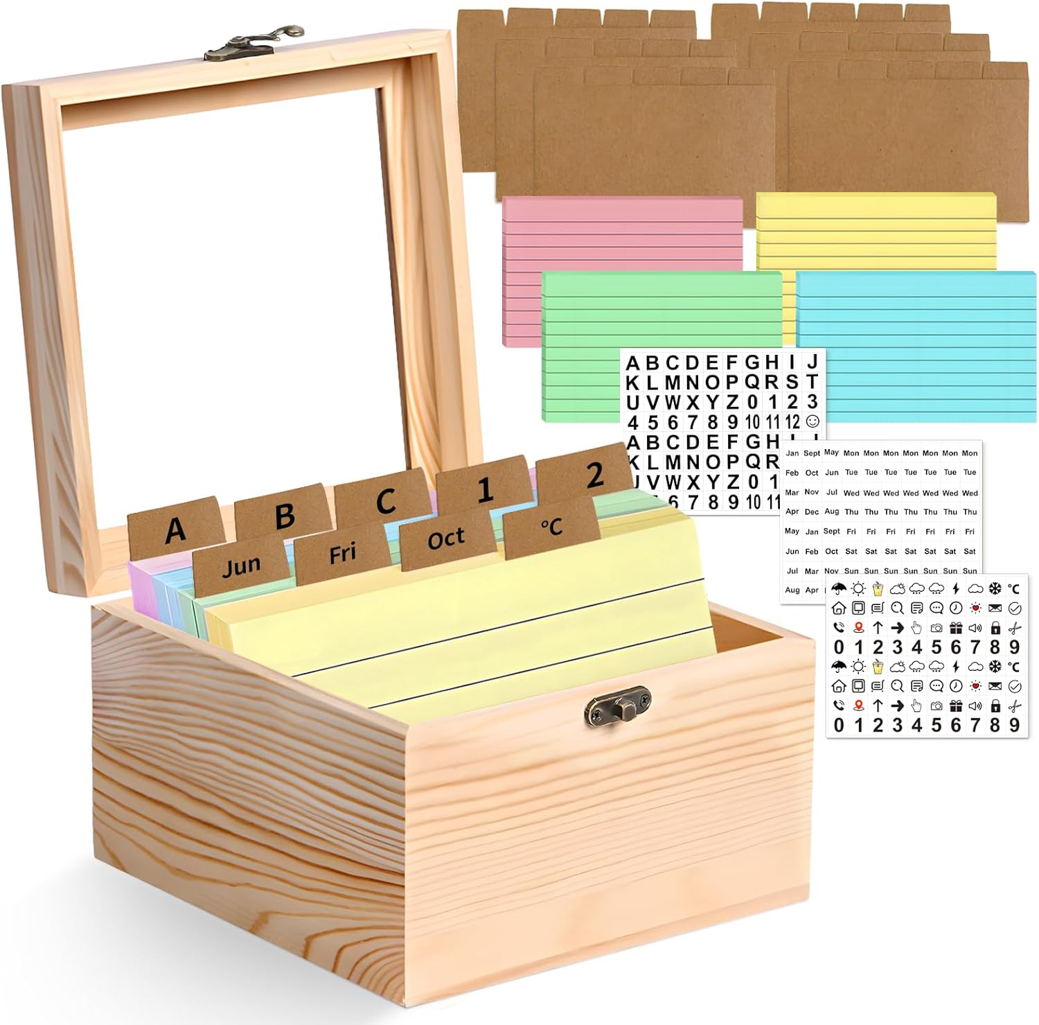 Amazon.com: oyhqes Index Card Holder 3x5, Wooden Index Card Organizer ...