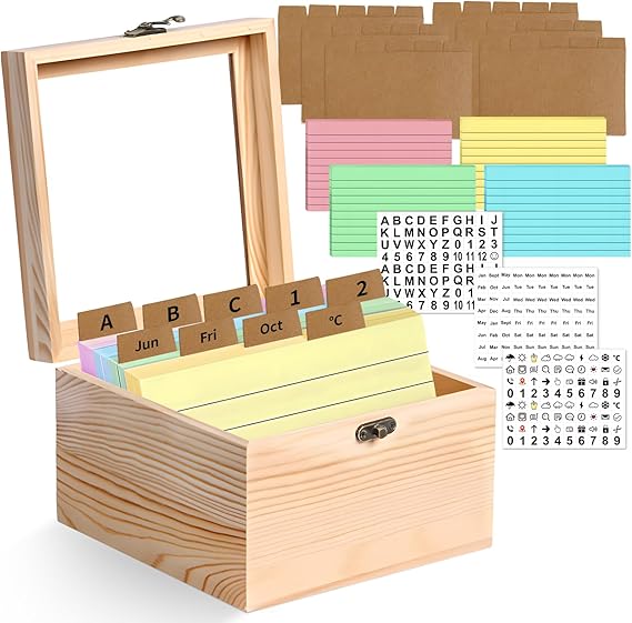 Amazon.com: oyhqes Index Card Holder 3x5, Wooden Index Card Organizer ...