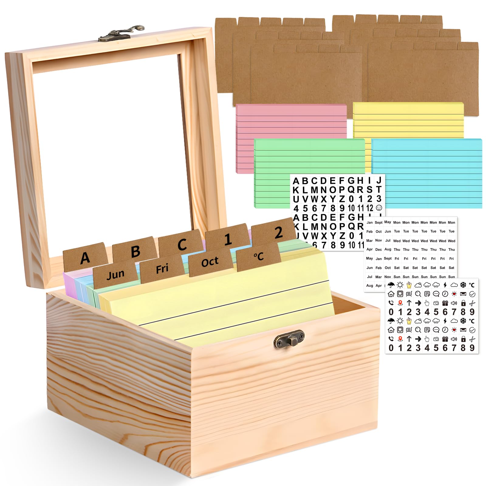 Amazon.com: oyhqes Index Card Holder 3x5, Wooden Index Card Organizer ...