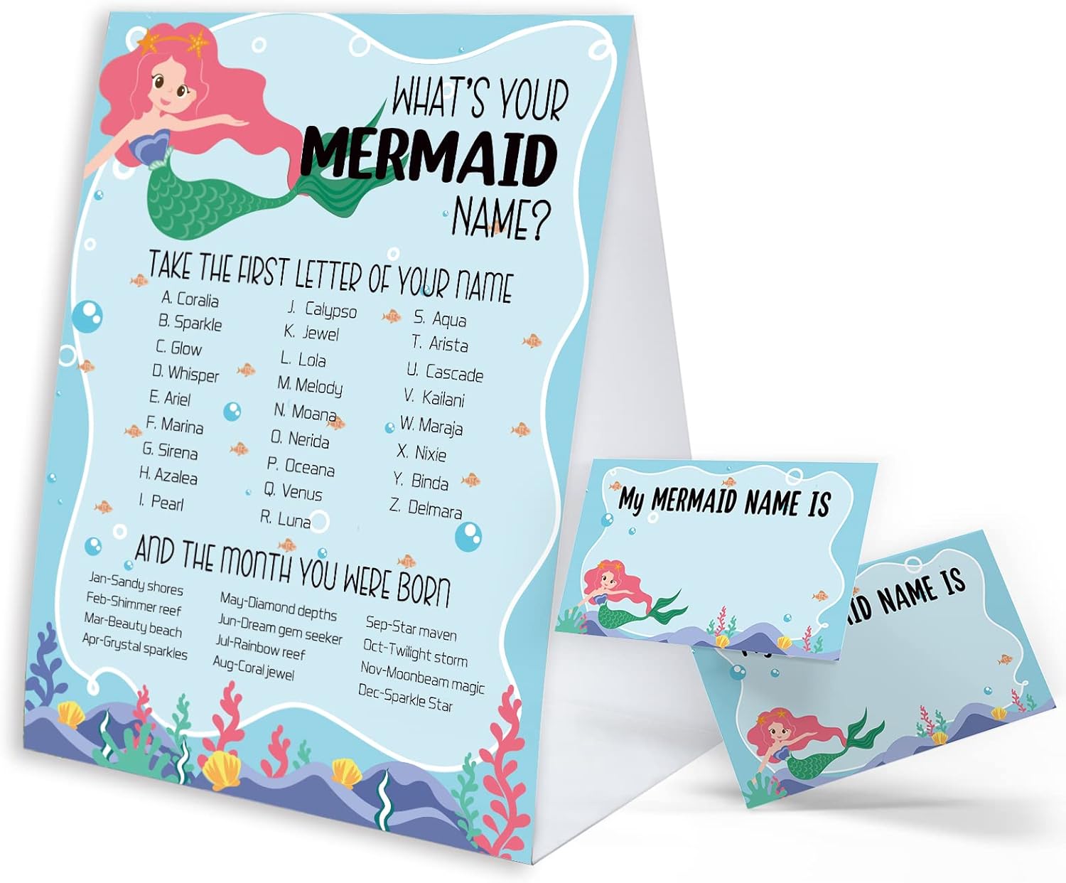 Amazon.com: What's Your Mermaid Name Game Sign with Name Tag Stickers ...