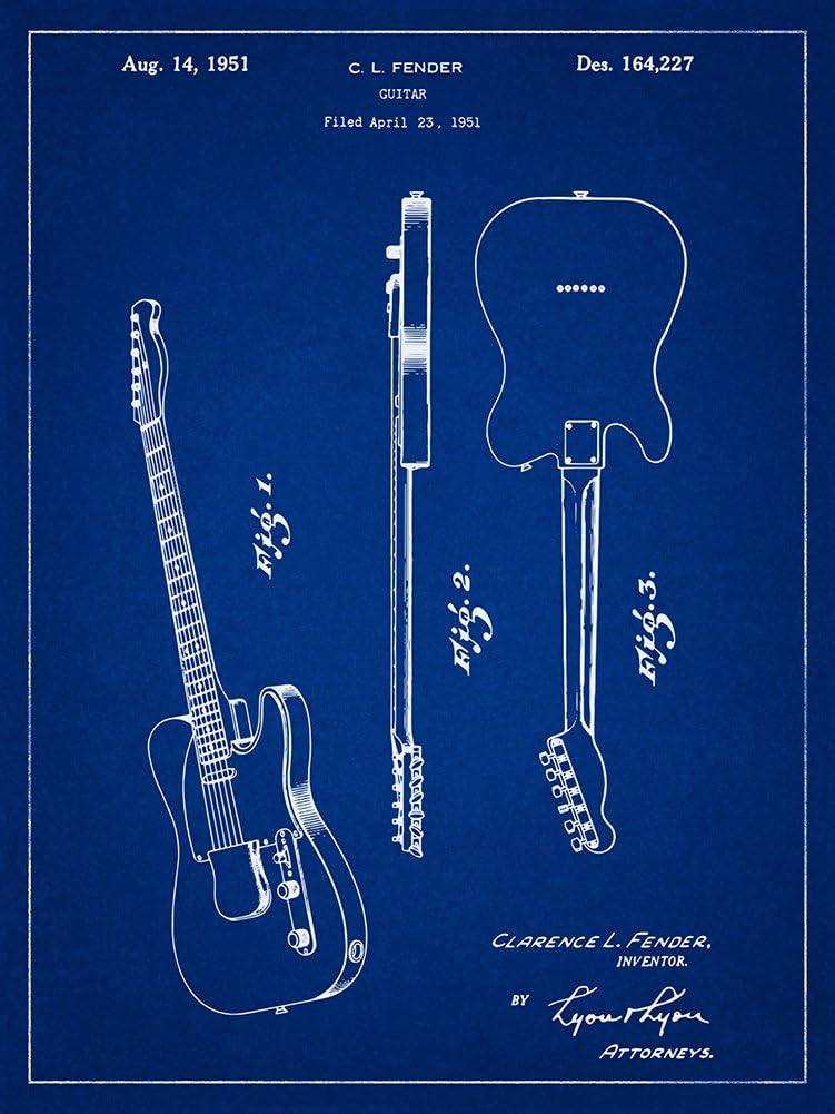 Amazon.com: NC Fender Telecaster (Guitar) Patent Blueprint-Style Art ...