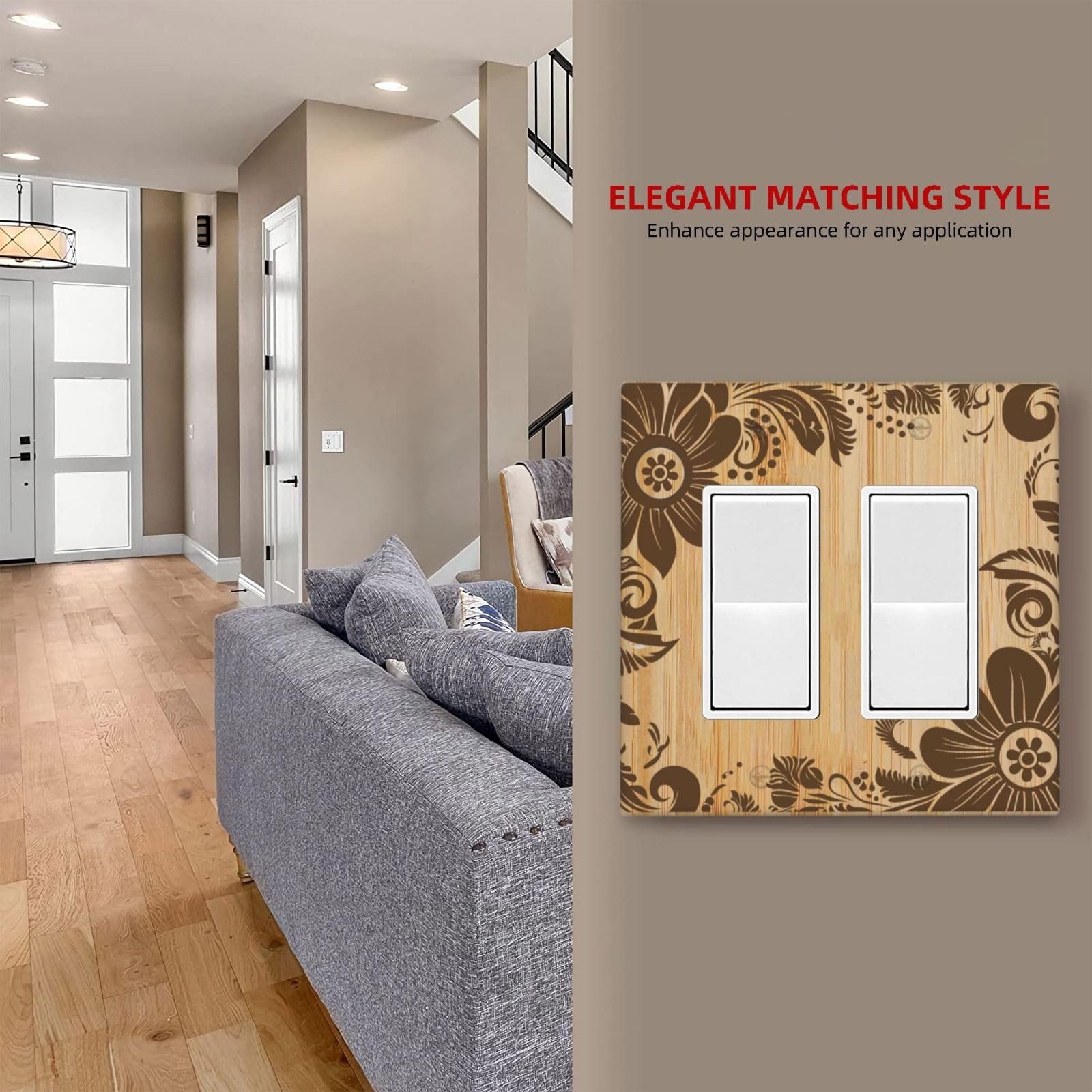 Wood Bamboo Double Rocker Decorative Light Switch Cover 2 Gang ...