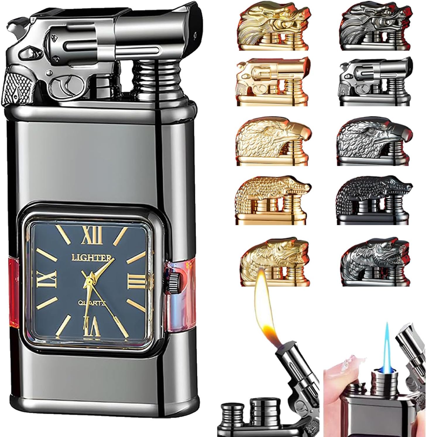 Amazon.com: Generic Windproof Lighter Vintage Watch Bezel Jet Flame ...