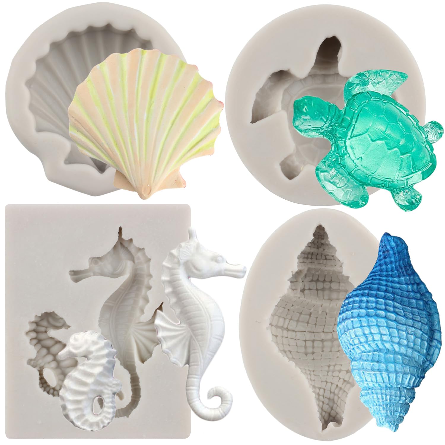MYPRACS Seashell Silicone Moulds Sea Turtle Fondant Mould Conch ...