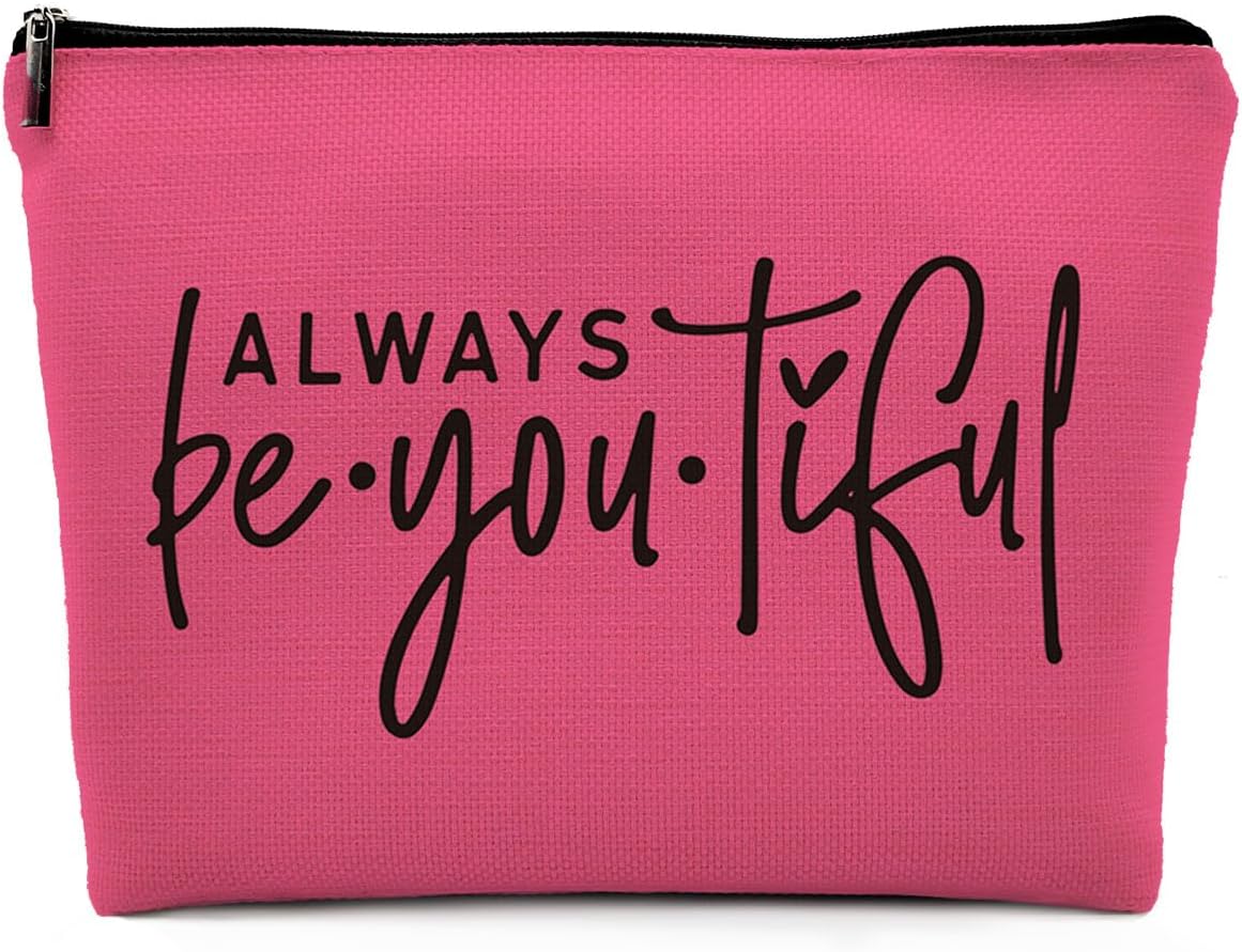 Amazon.com: Dwept Hot Pink Preppy Makeup Bag, Inspirational Gifts for ...
