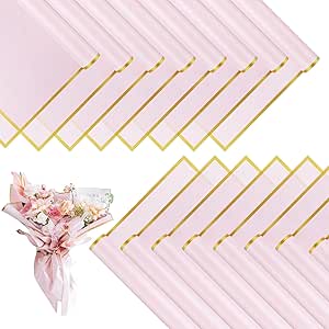 Amazon.com: 120 Pcs Gold Edge Flower Wrapping Paper, Pure Color Translucent Waterproof Bouquet ...