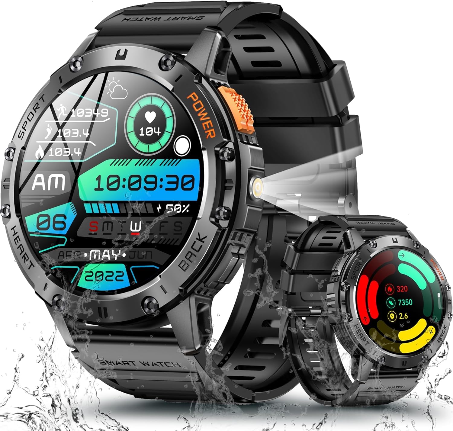 Smart Watch for Men with 1.43 AMOLED Flashlight 800mAh Battery 50 Days ...