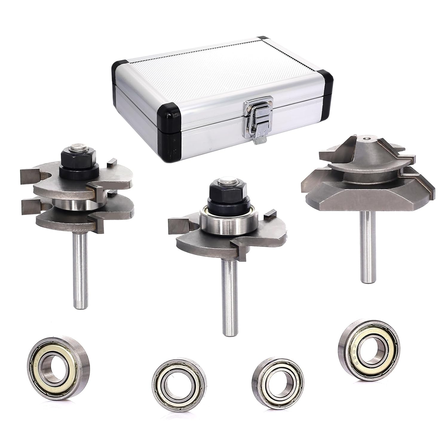 3PCS Tongue and Groove Router Bit Set 1/4 Shank + Lock Miter 45 Degree ...