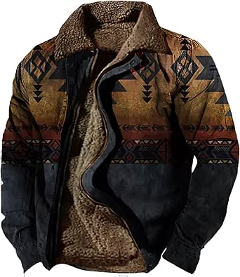 BIVENANT Western Jackets for Mens Aztec Sherpa Fleece Lined Cowboy ...